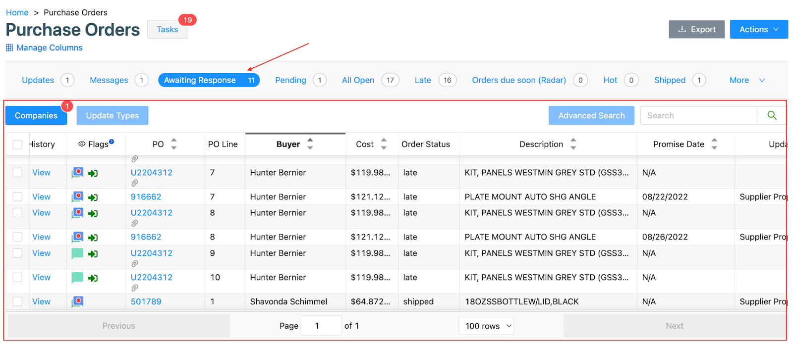 Purchase order dashboard organization – SourceDay