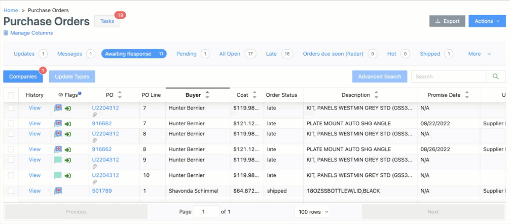 Purchase order dashboard organization – SourceDay