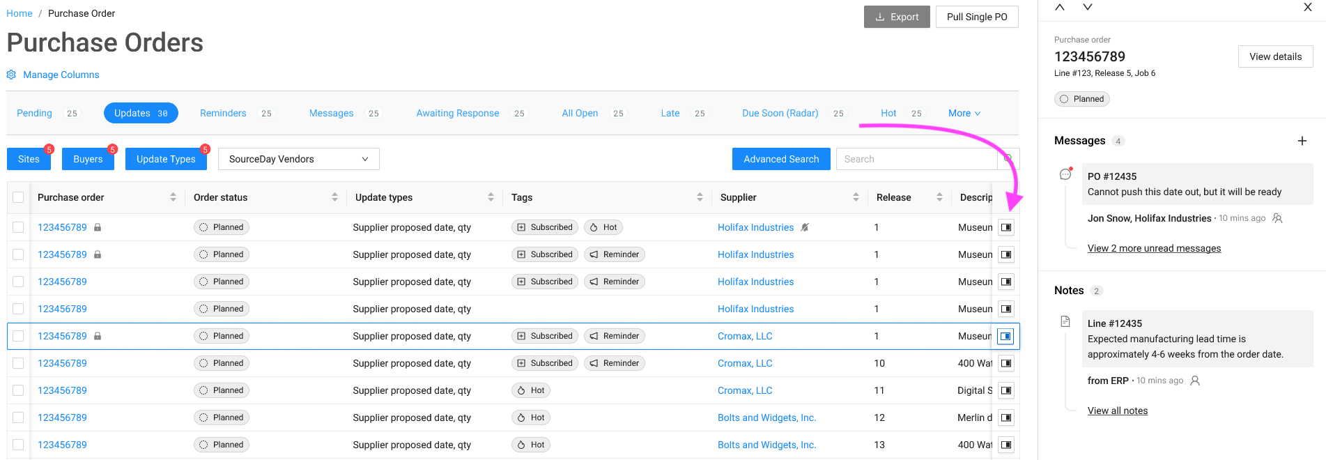 Communicate with PO Notes or Send a Message – SourceDay
